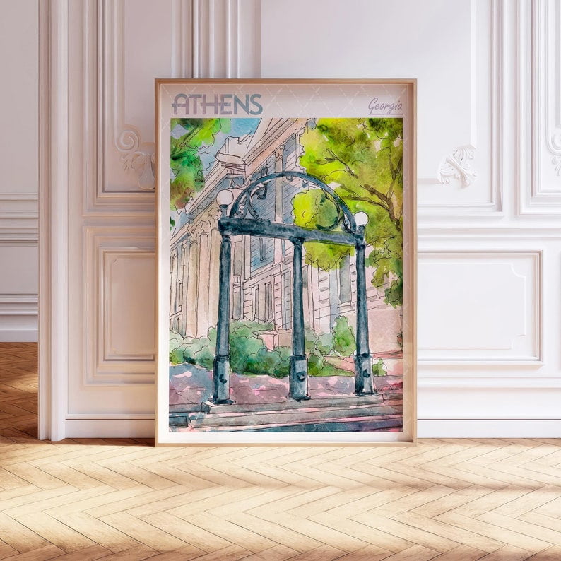 Athens Georgia Watercolor Travel Poster, World Travel Art, Georgia Wall ...