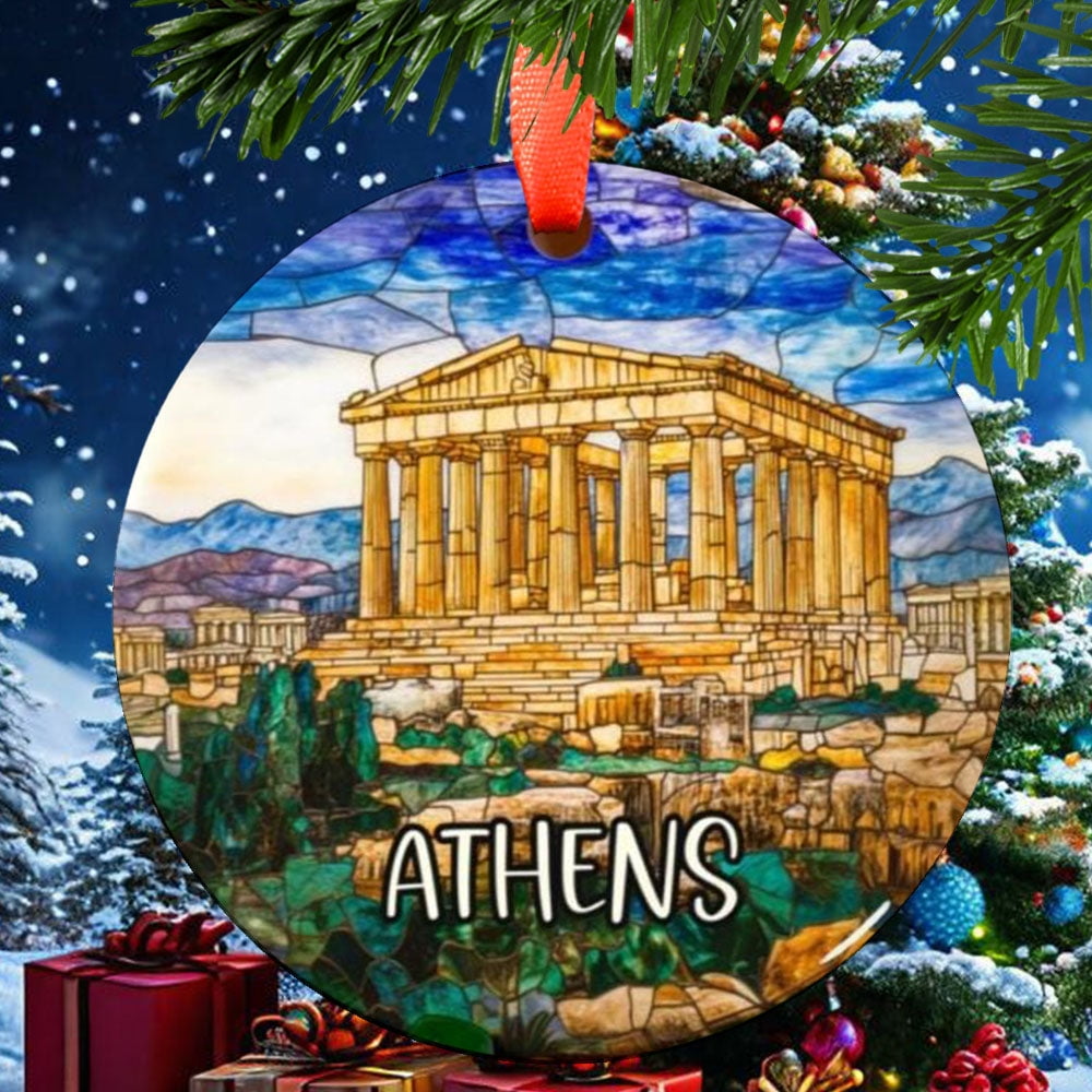 Athens Greece Christmas Ornament, Ceramic, Acrylic -, Vacation Souvenir ...
