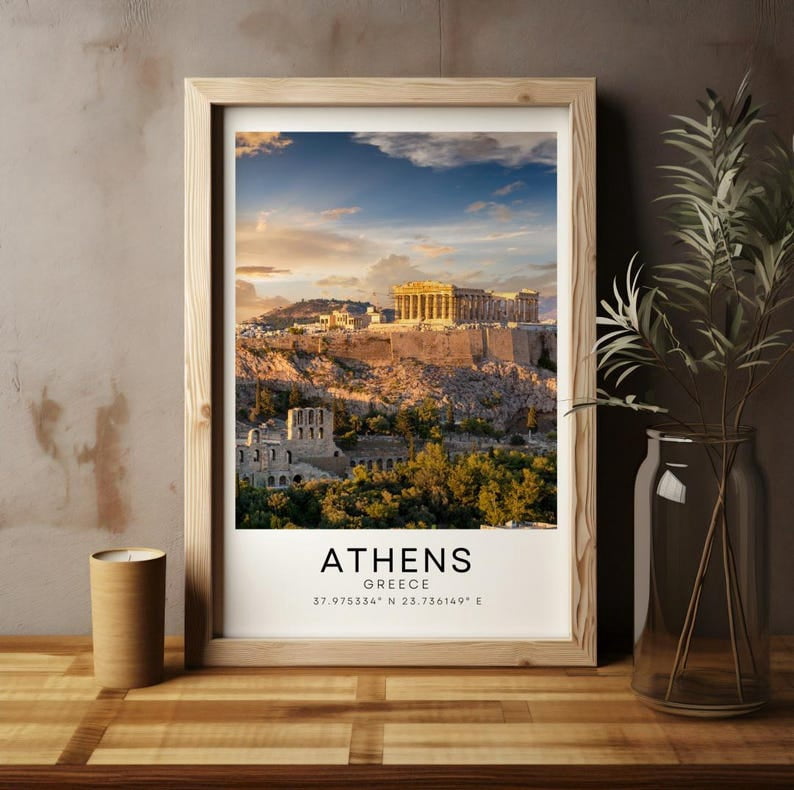 Athens Greece City Print Acropolis Travel Poster Wall Art Gift ...