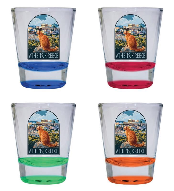 Athens Greece Design D Souvenir 2 oz Round Shot Glass Multicolor (4 ...