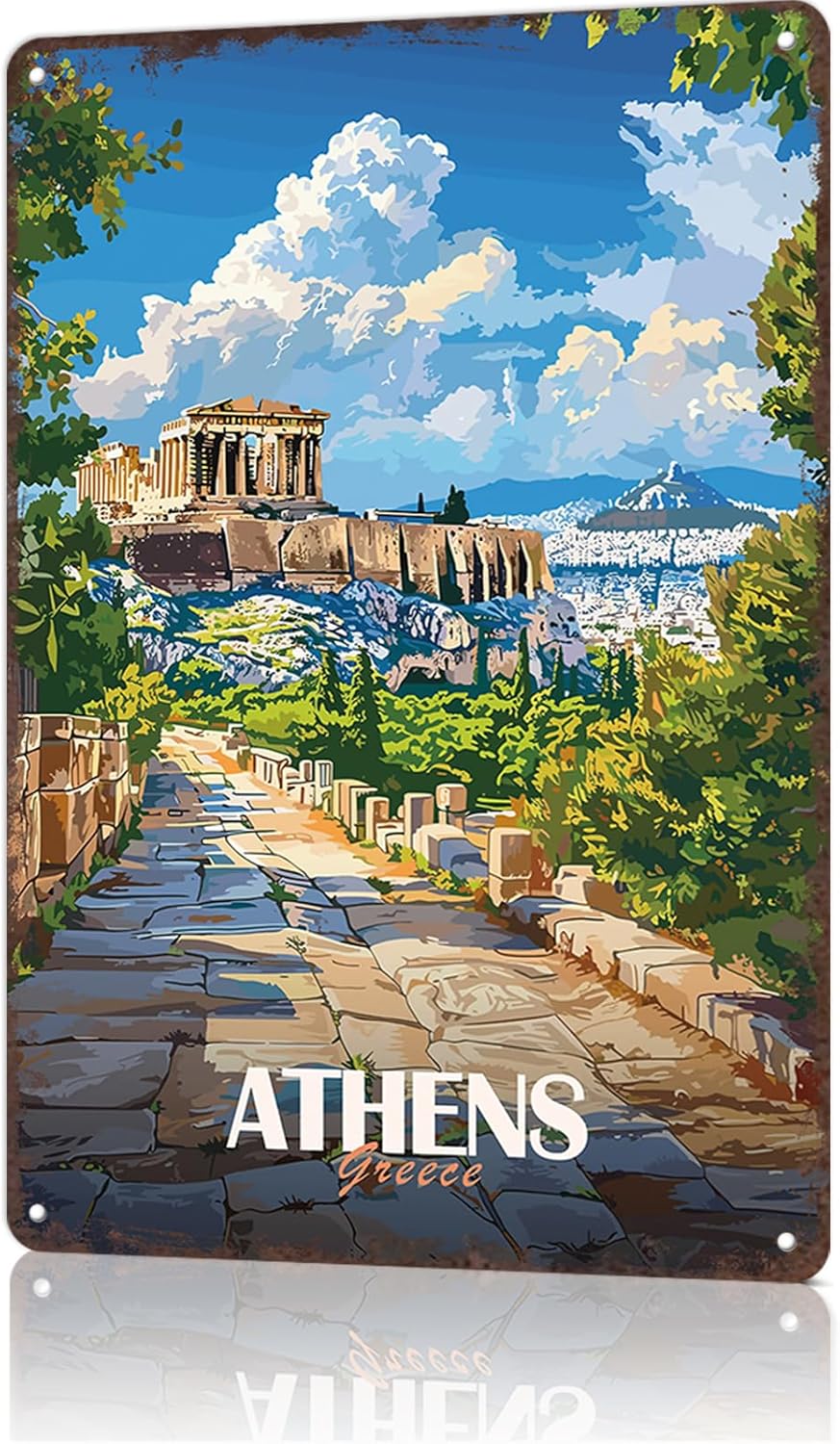 Athens, Greece Travel Poster Vintage City Landscape Metal Tin Sign ...