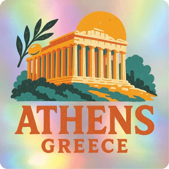 Athens Greece Vintage Design Souvenir Holographic Decorative Vinyl ...
