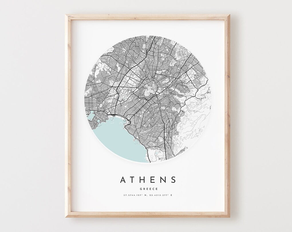 Athens Map Print, Athens Map Poster City Wall Art, Athens Road Map ...