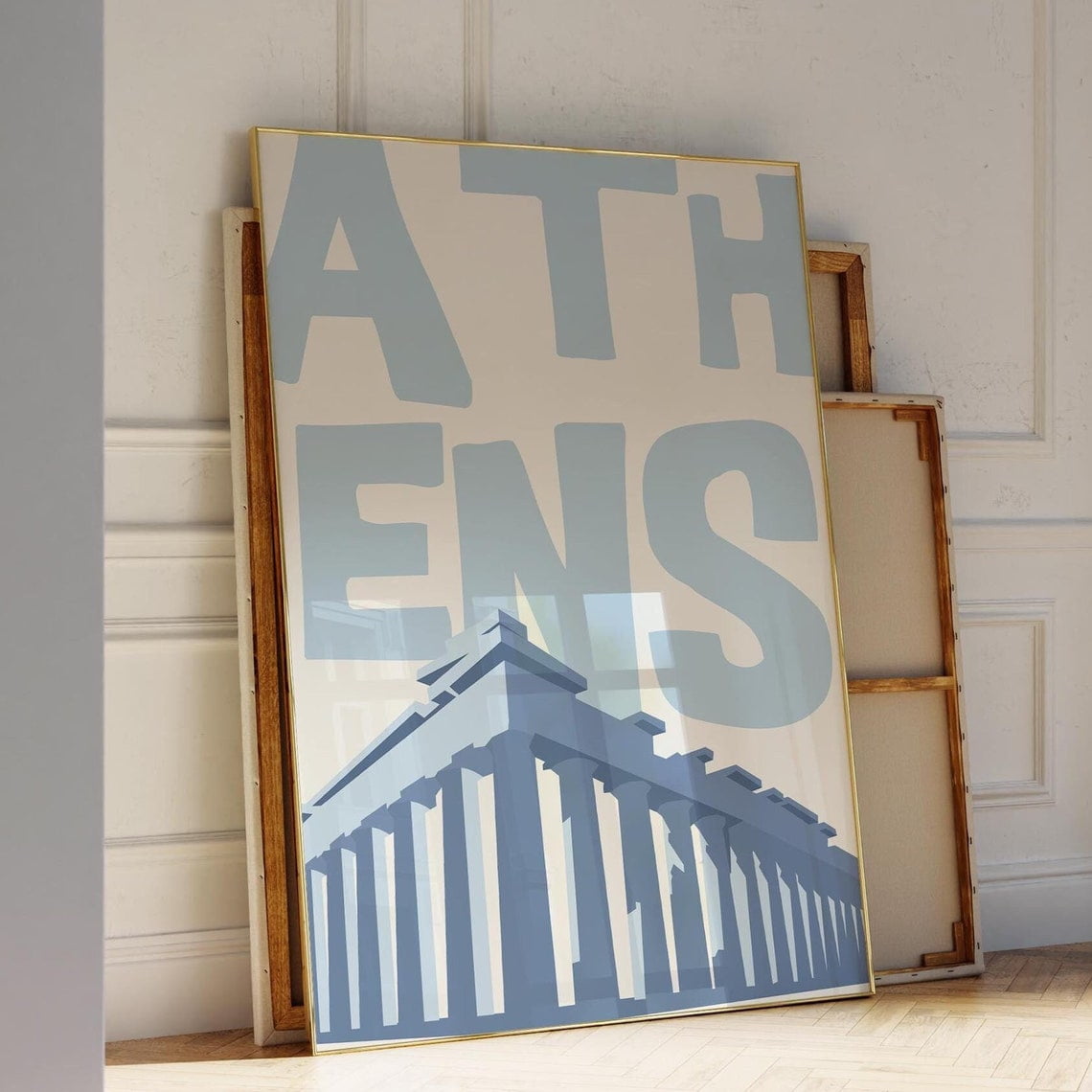 Athens Parthenon Wall Art - Blue Greece Travel Poster - Modern City ...