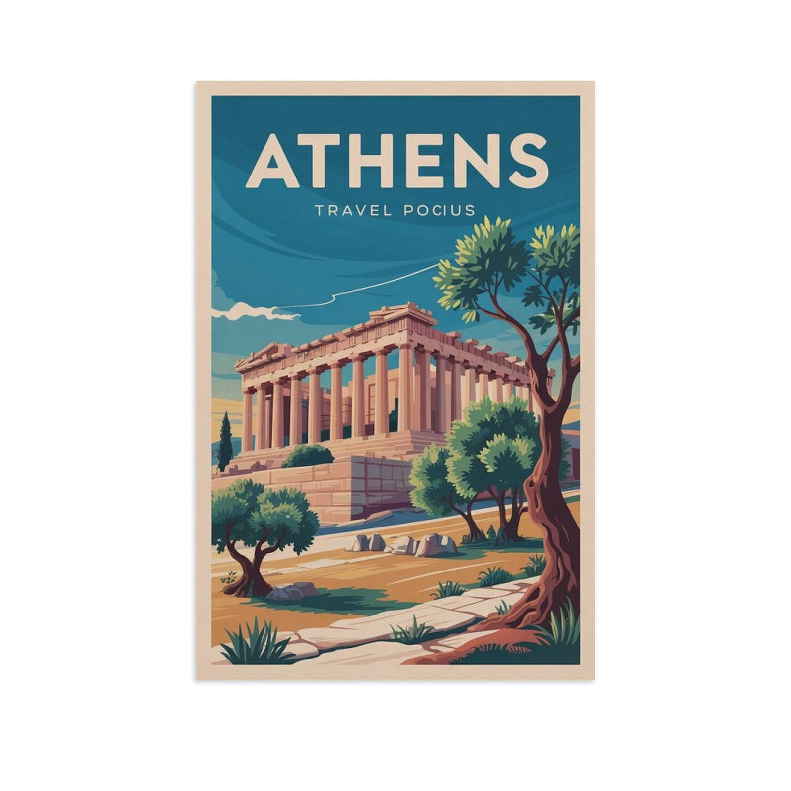 Athens Retro Travel Poster Vintage Greek City Tourism with Parthenon ...