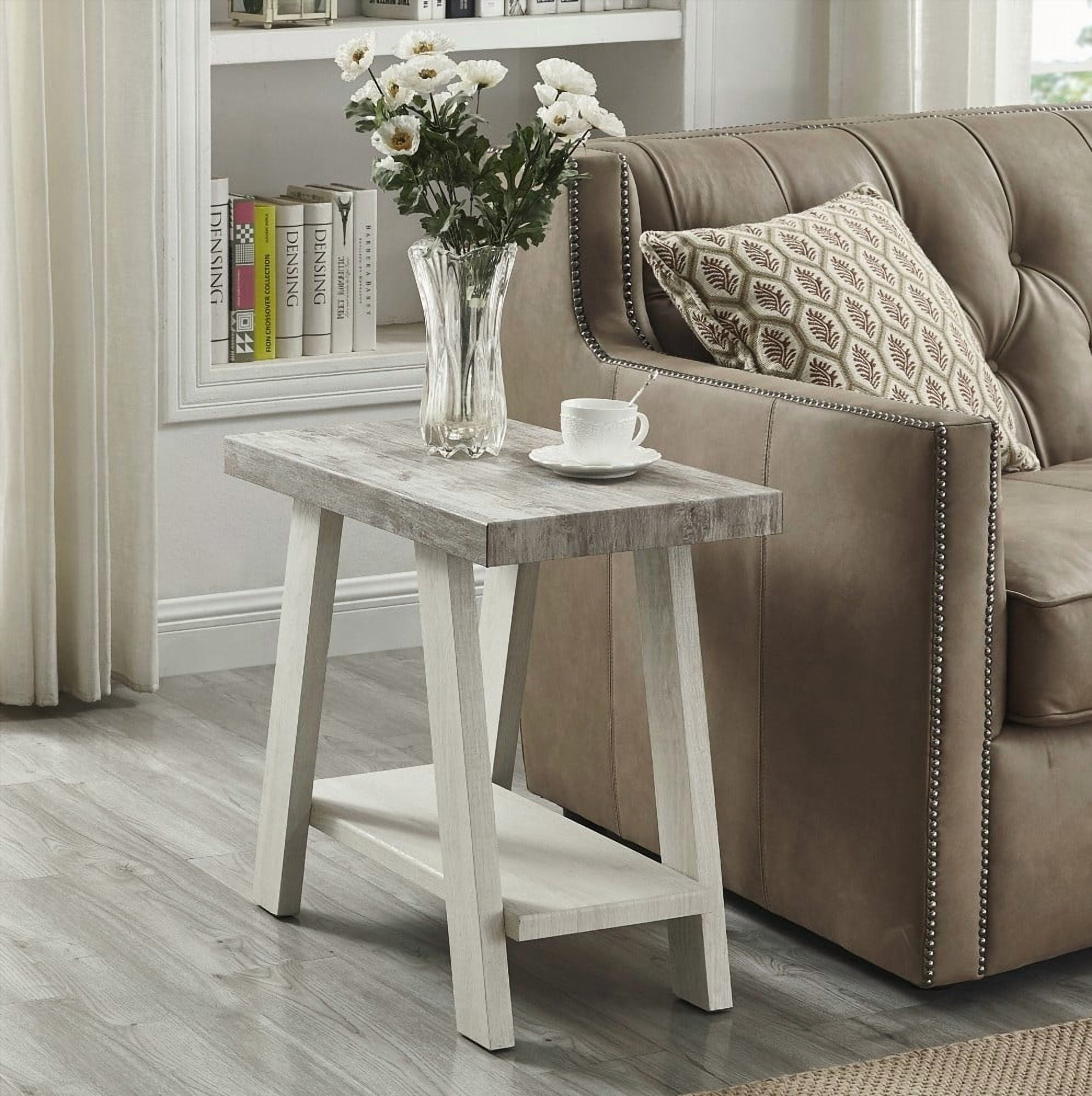 Athens Two-Tone Wood Shelf Side Table in Weathered Gray & Beige ...
