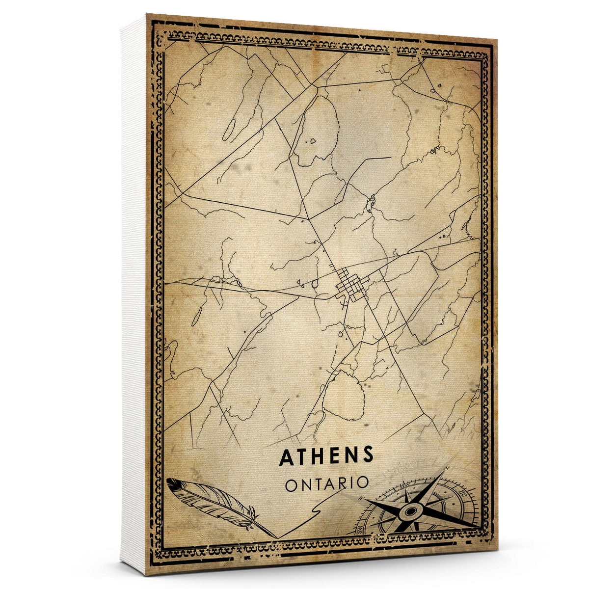 Athens Vintage Map Prints Canvas, Ontario Map Art Canvas, Canvas ...