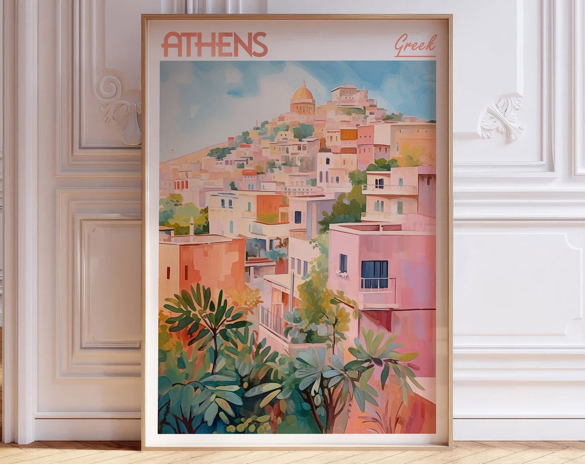 Athens Watercolor Poster - Greece Wall Art - Mediterranean Travel ...