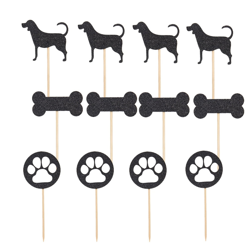 Athitqq 12pcs Shining Dog Cake Topper Bone Footprint Decor Insert for ...
