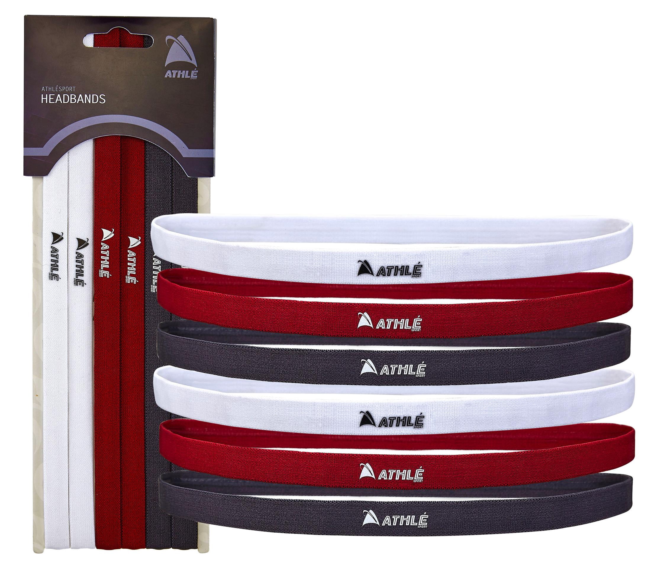Athle Sport Elastic Non Slip Silicon Grip Headbands - Gray Red White 6 ...