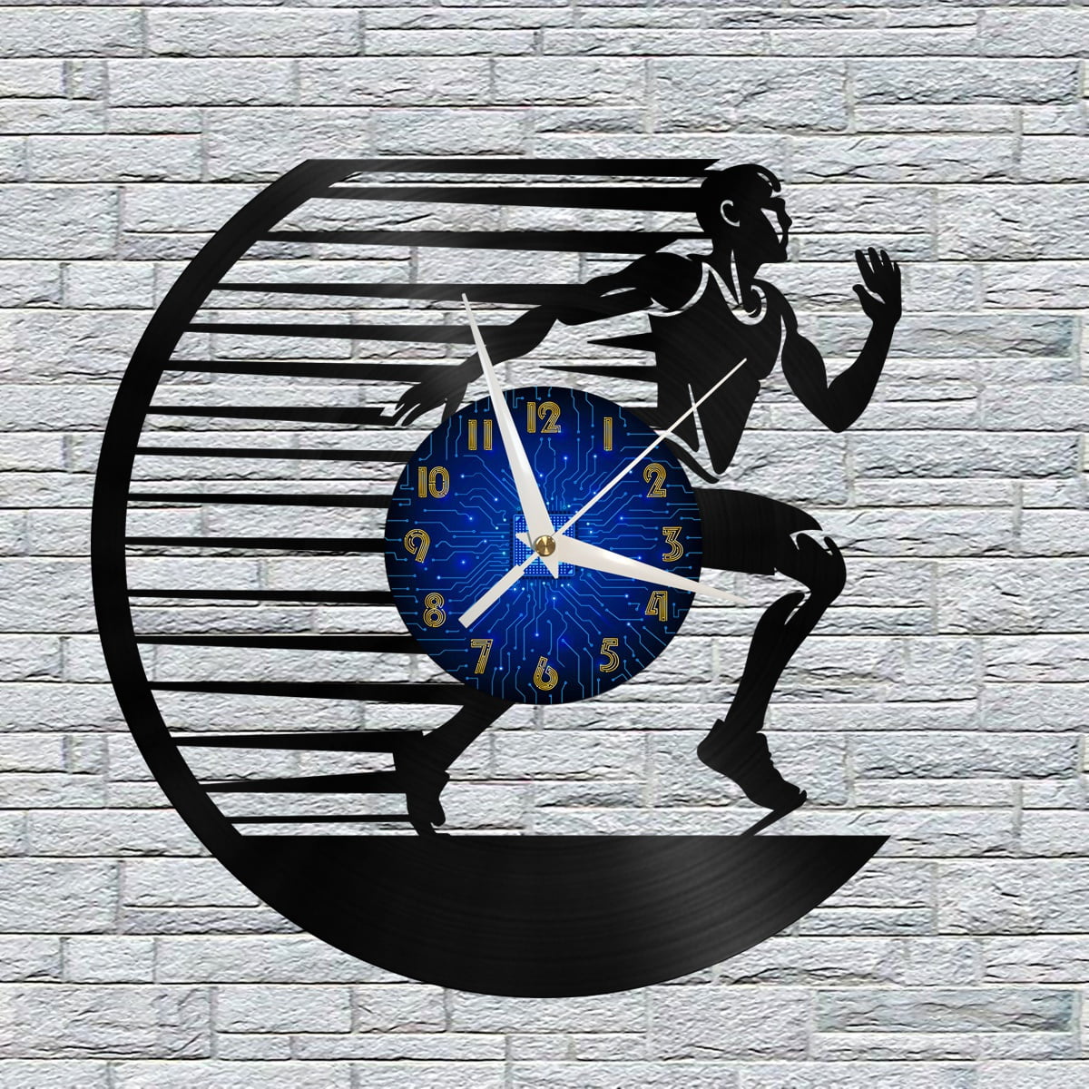 Athlete Running Vinyl Wall Clock, Vinyl Record Clock Wall Art Silent ...