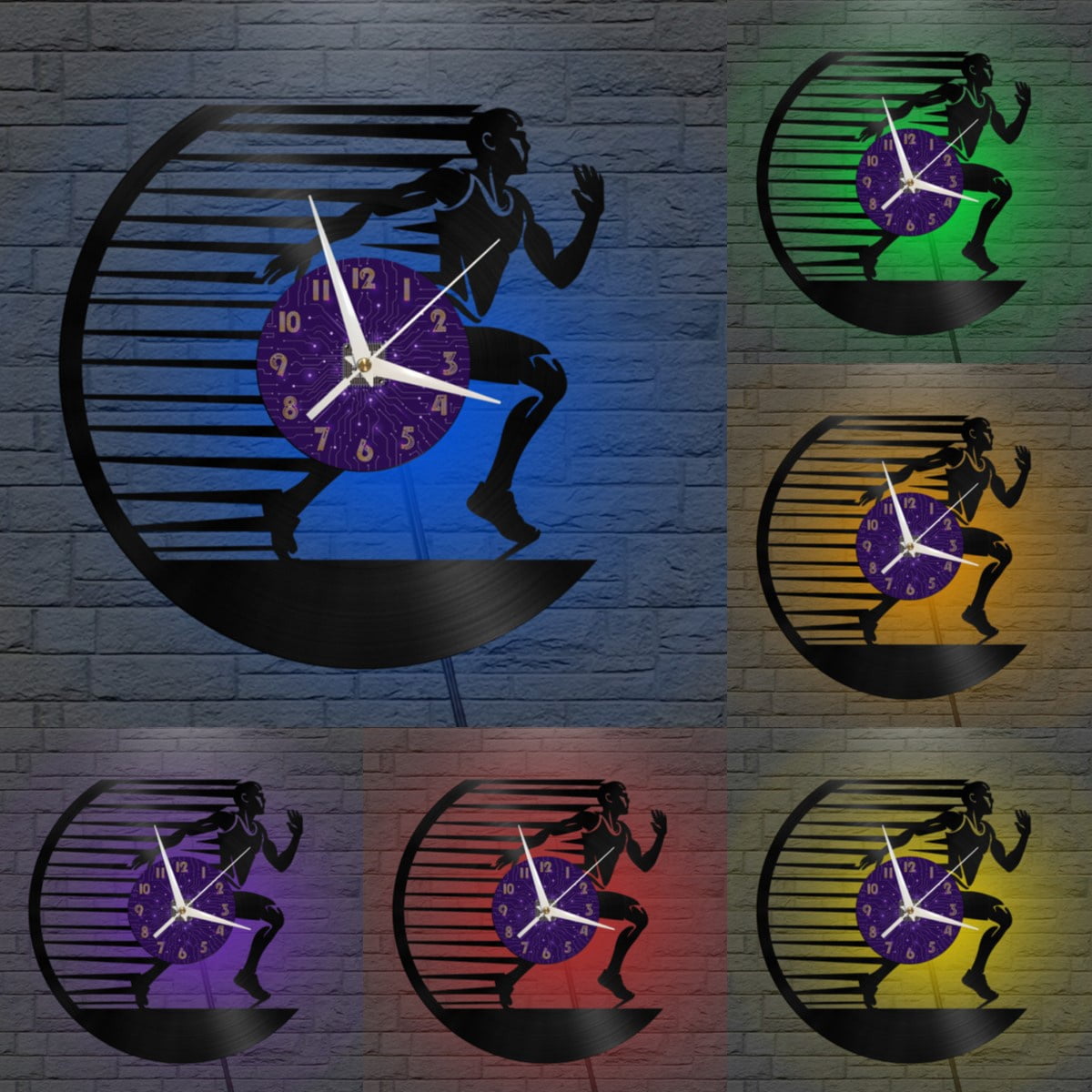 Athlete Running Vinyl Wall Clock, Vinyl Record Clock Wall Art Silent ...