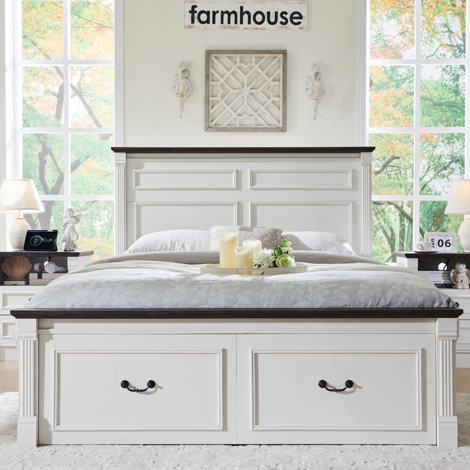 MIHOVER Full Size Bed Frame with 51" Tall Headboard, 20" Roman ...