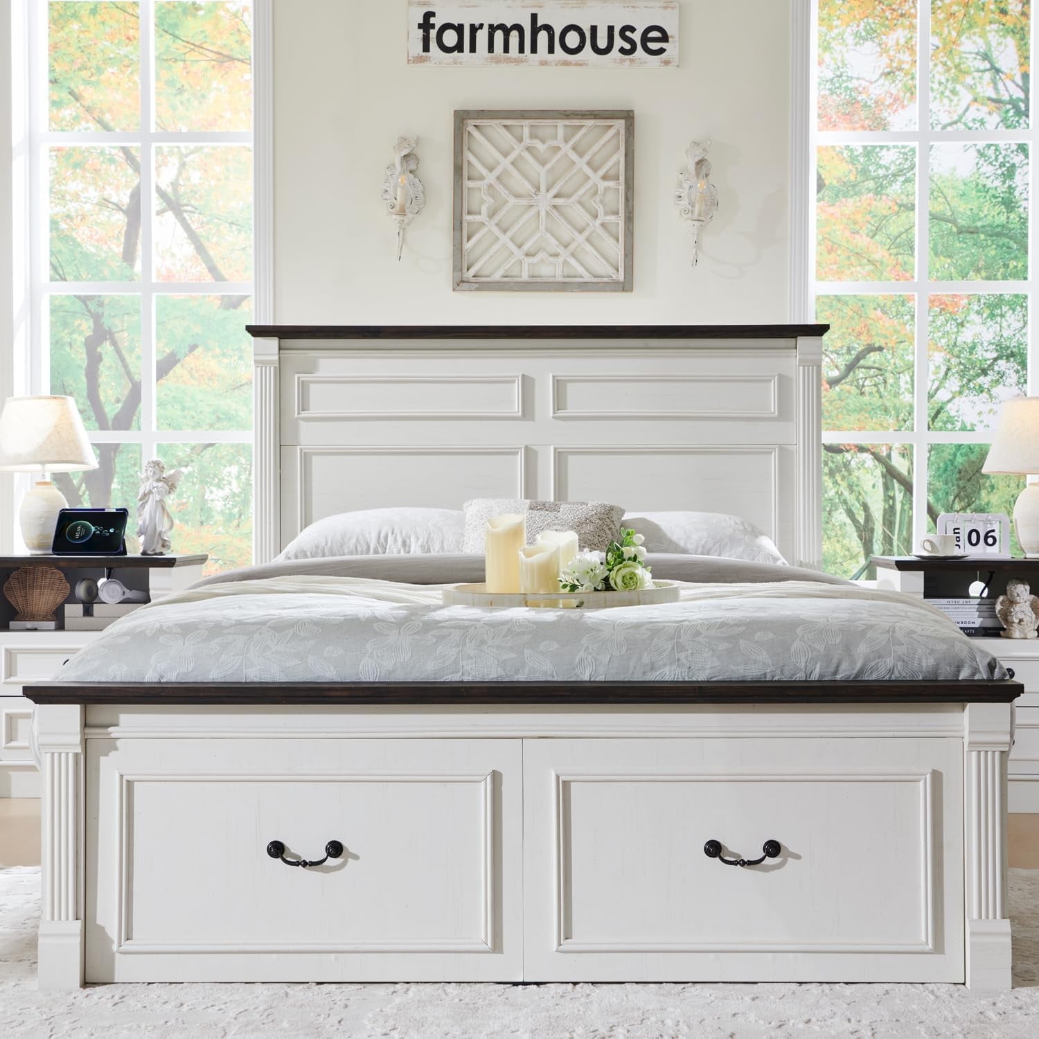 Athletgo Full Size Bed Frame with 51" Tall Headboard, 20" Roman ...