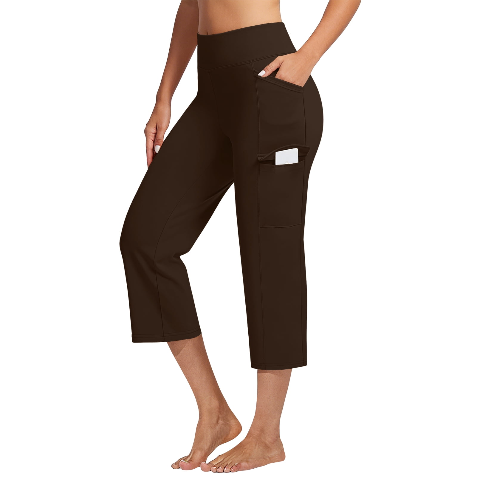 Athletic Capri Pants for Women Petite High Waisted Non-Slip Crossover ...
