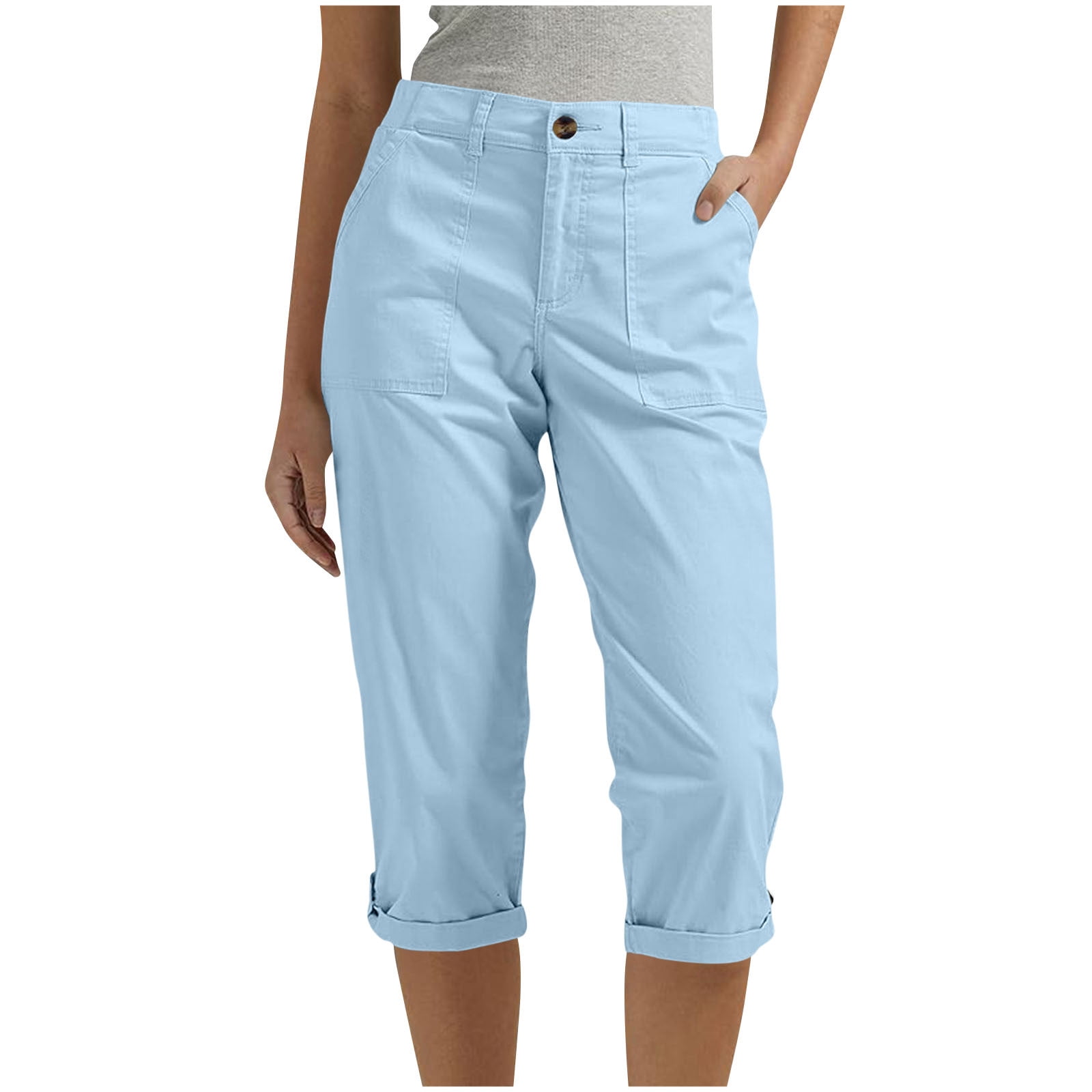 Athletic Capris for Womens High Waisted Put On Strech Cargo Pants Light ...