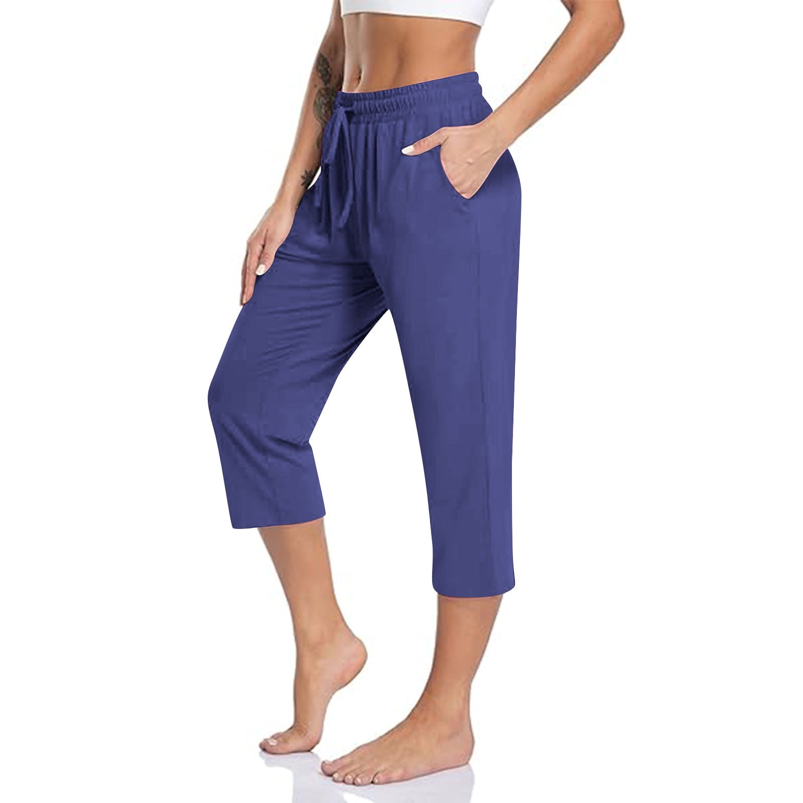 Athletic Capris for Women, Drawstring Workout Sweatpants Comfy ...