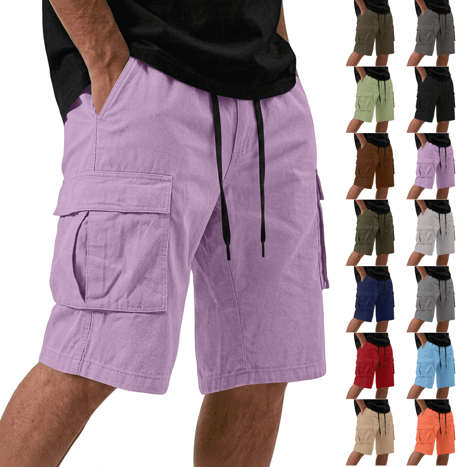 Athletic Cargo Shorts Mens Casual Summer Elastic Waist Outdoor Workout ...