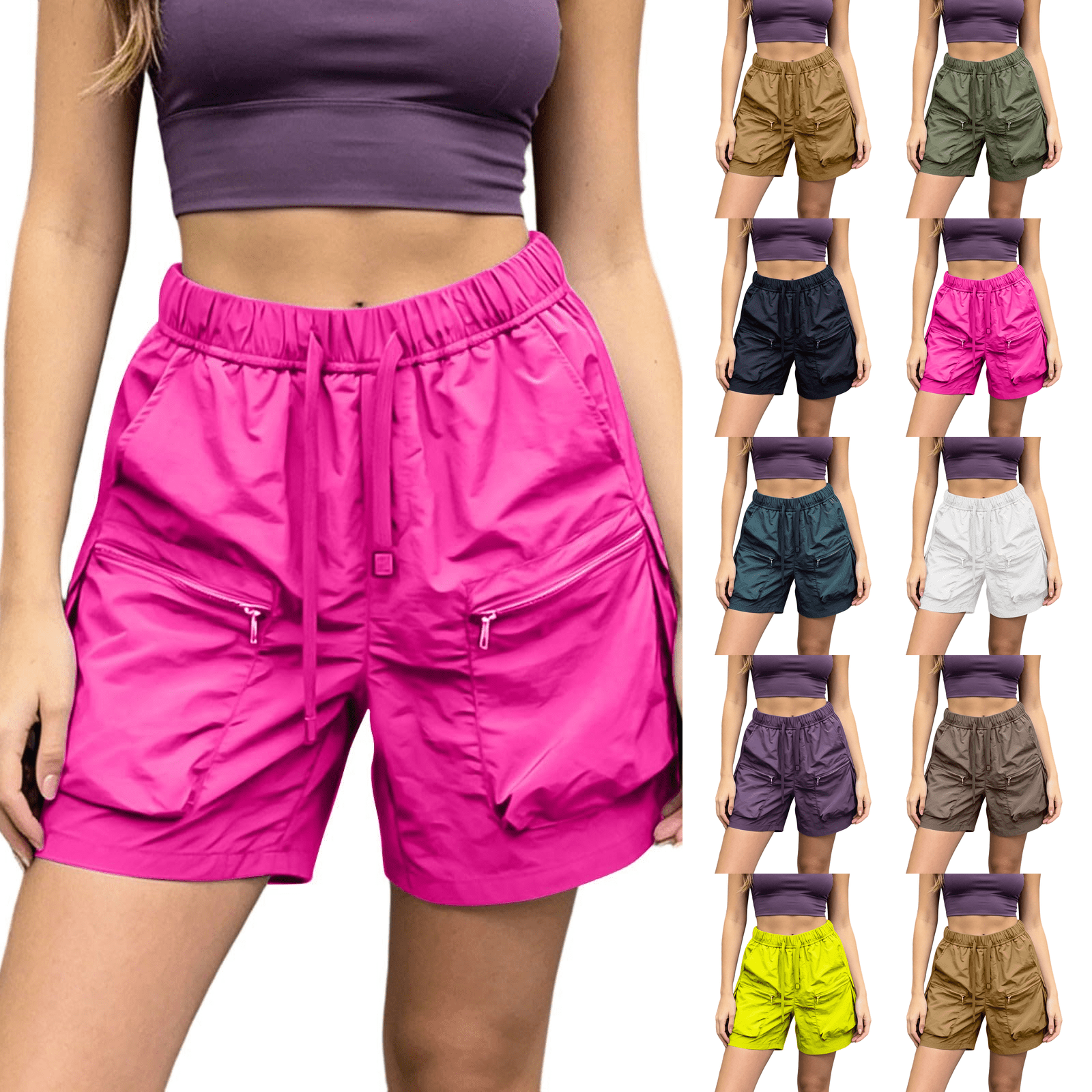 Athletic Cargo Shorts for Women Quick Dry Lightweight Drawstring Waist ...
