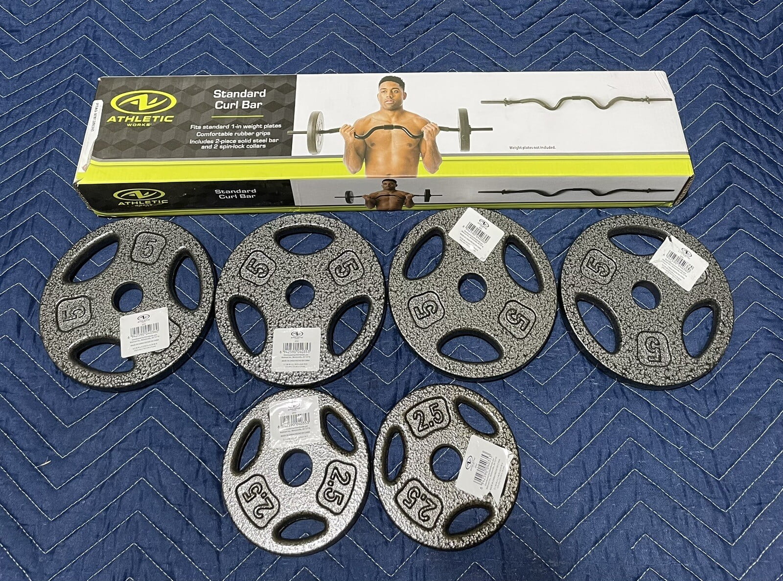 Athletic Combo Curl Bar Ez Bar SET W/ Lock Collars And 25 lbs Weight ...