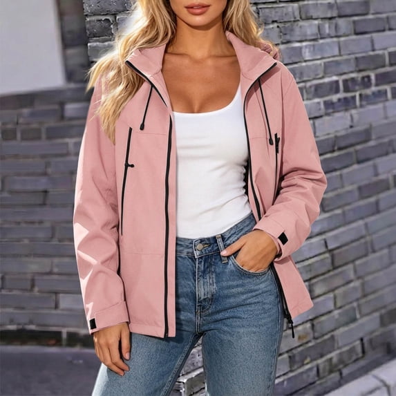 Athletic Hoodie For Women, Long Sleeve Zip Up With Pockets, Solid Color ...