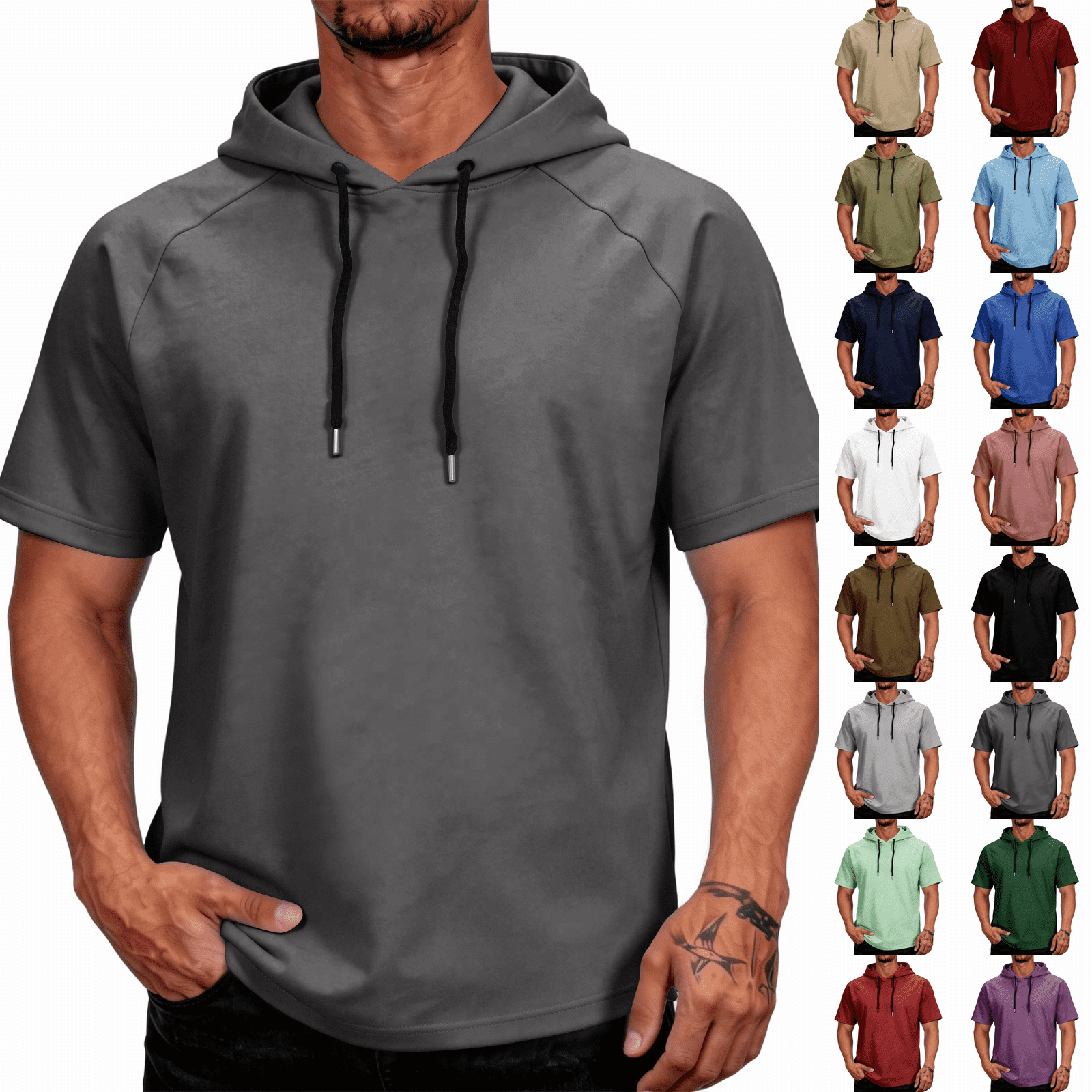 Athletic Hoodies Mens Fashion Sport Sweatshirt Solid Color Fleece ...