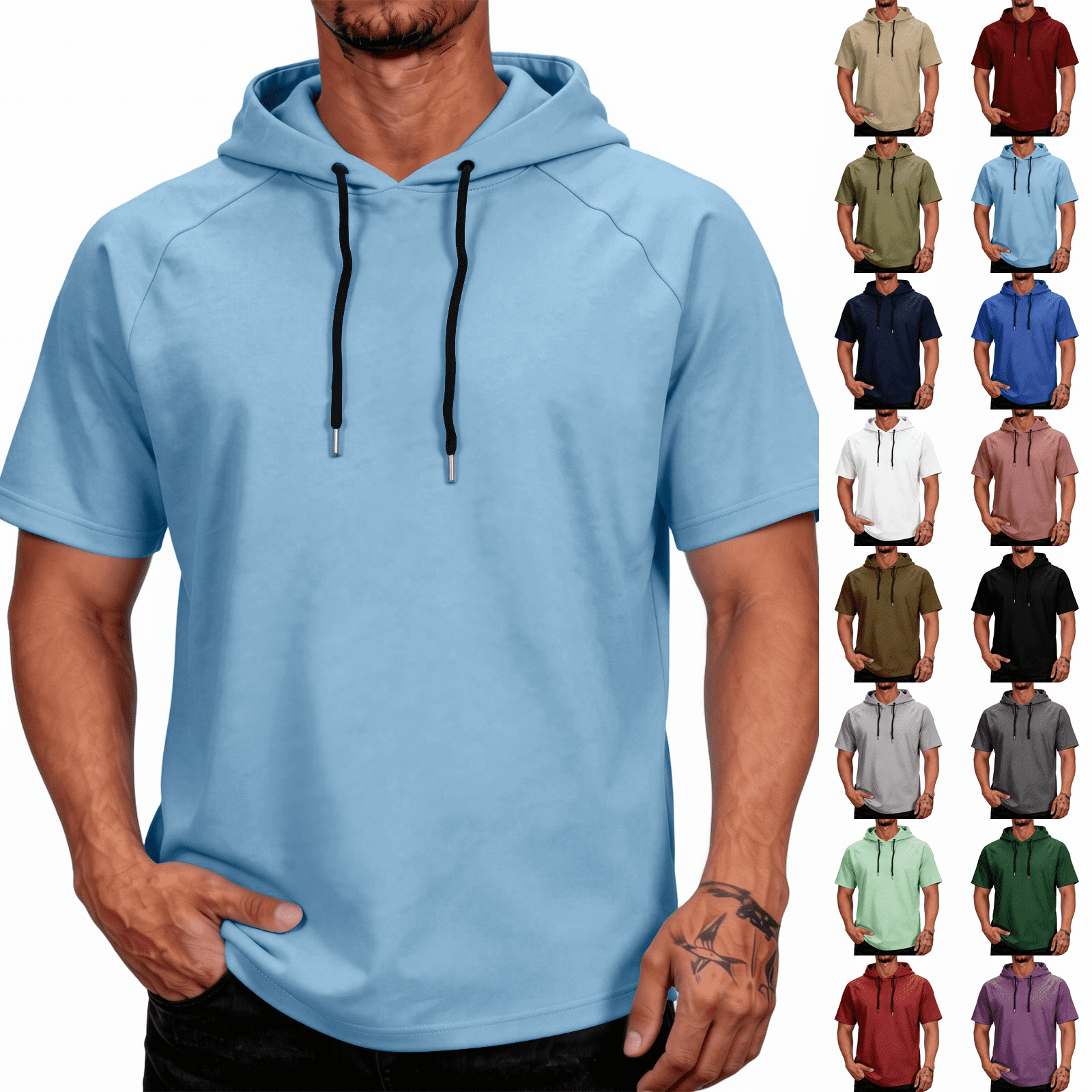 Athletic Hoodies Mens Fashion Sport Sweatshirt Solid Color Fleece ...