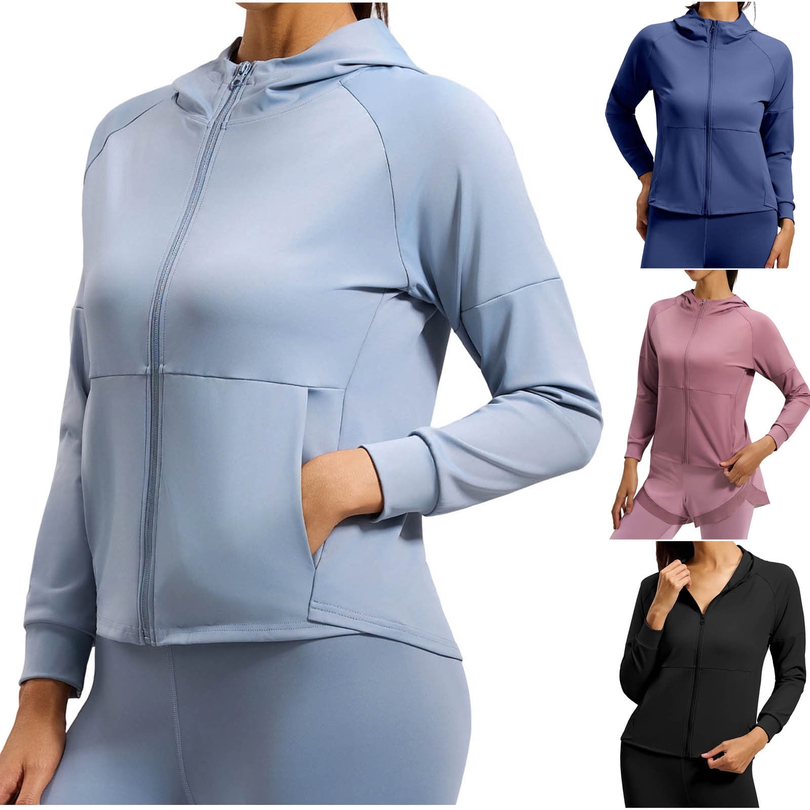 Athletic Jackets For Women Hooded Full Zip Long Sleeve Cardigan ...