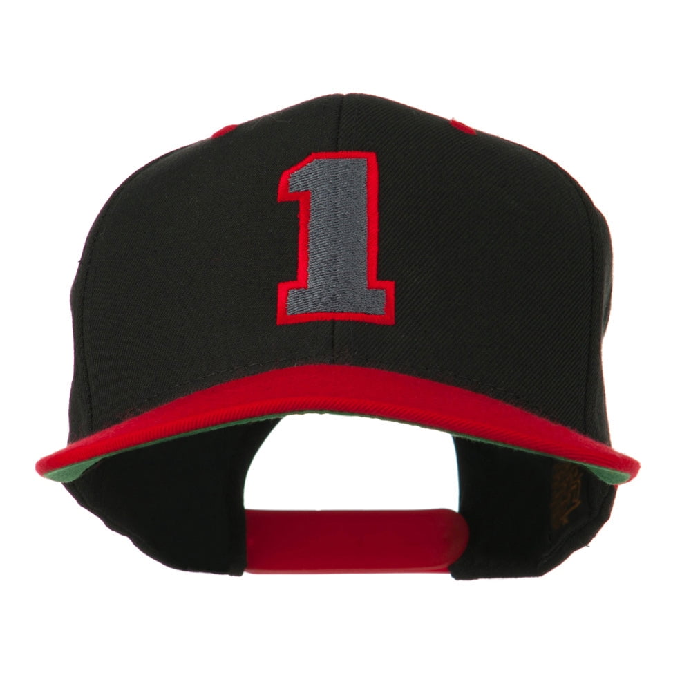 Athletic Number 1 Embroidered Classic Two Tone Cap - Black Red OSFM ...
