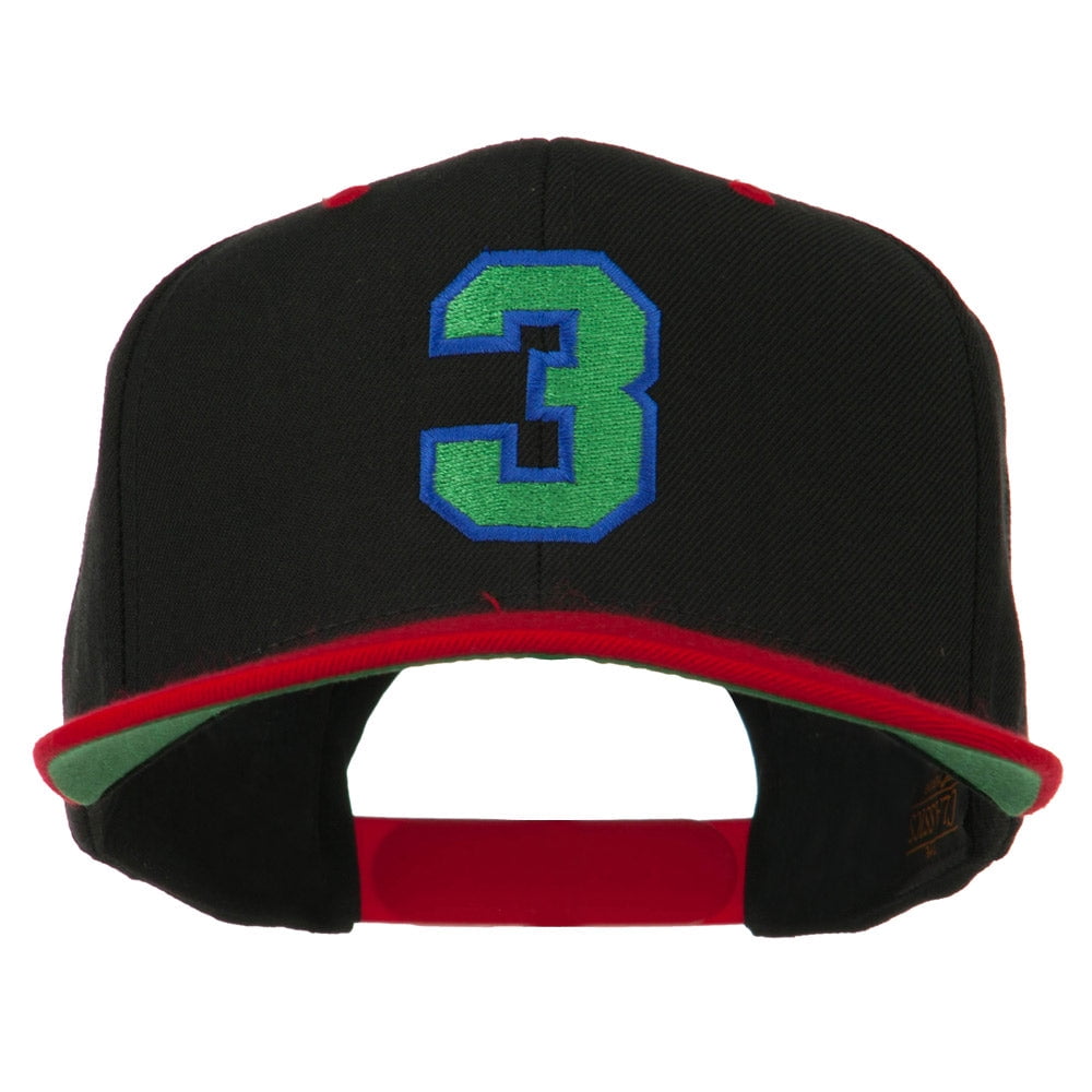Athletic Number 3 Embroidered Classic Two Tone Cap - Black Red OSFM ...