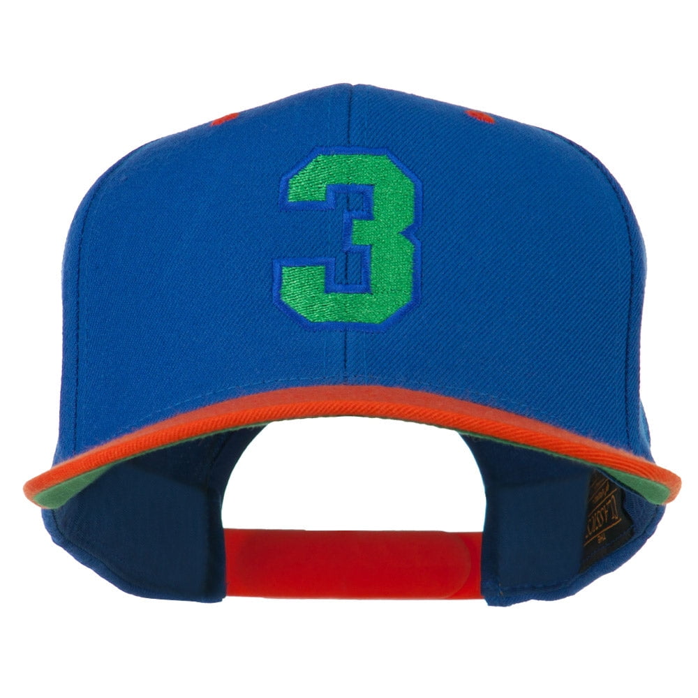 Athletic Number 3 Embroidered Classic Two Tone Cap - Royal Orange OSFM ...