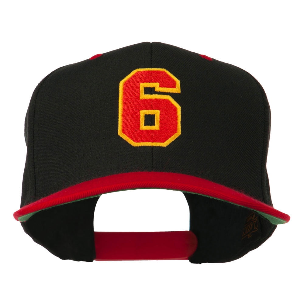 Athletic Number 6 Embroidered Classic Two Tone Cap - Black Red OSFM ...