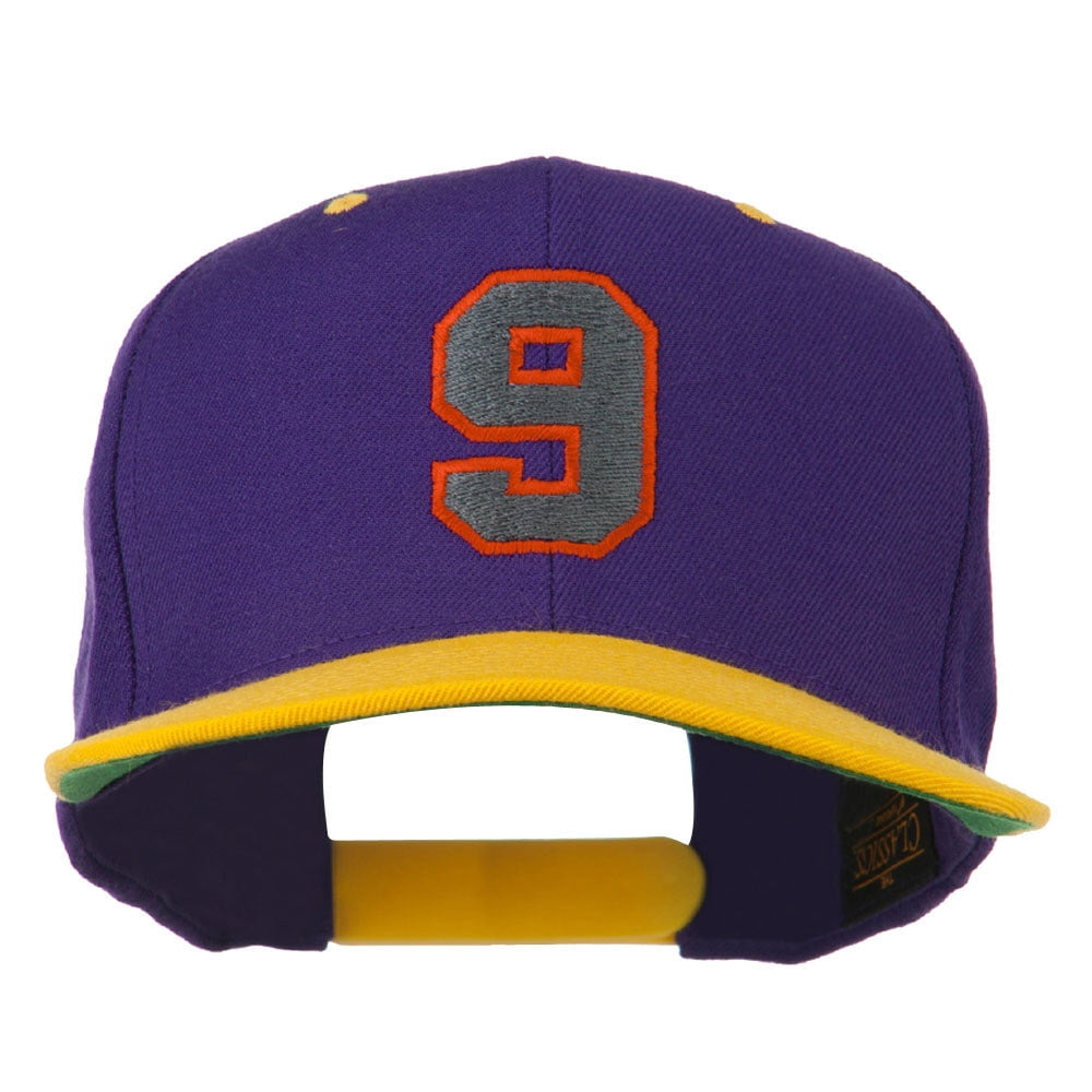 Athletic Number 9 Embroidered Classic Two Tone Cap - Purple Gold OSFM ...