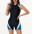 Athletic One Piece Swimsuits Women Front Zip Color Block Boyleg ...