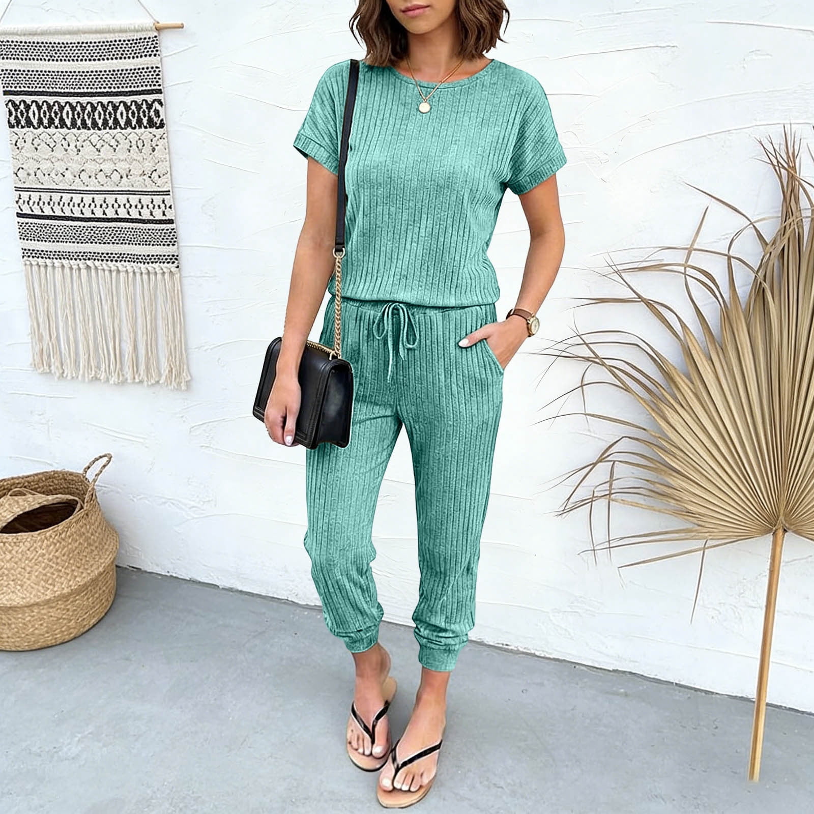 Athletic Romper Women's Loungewear Jumpsuit, Short Sleeve Crew Neck ...