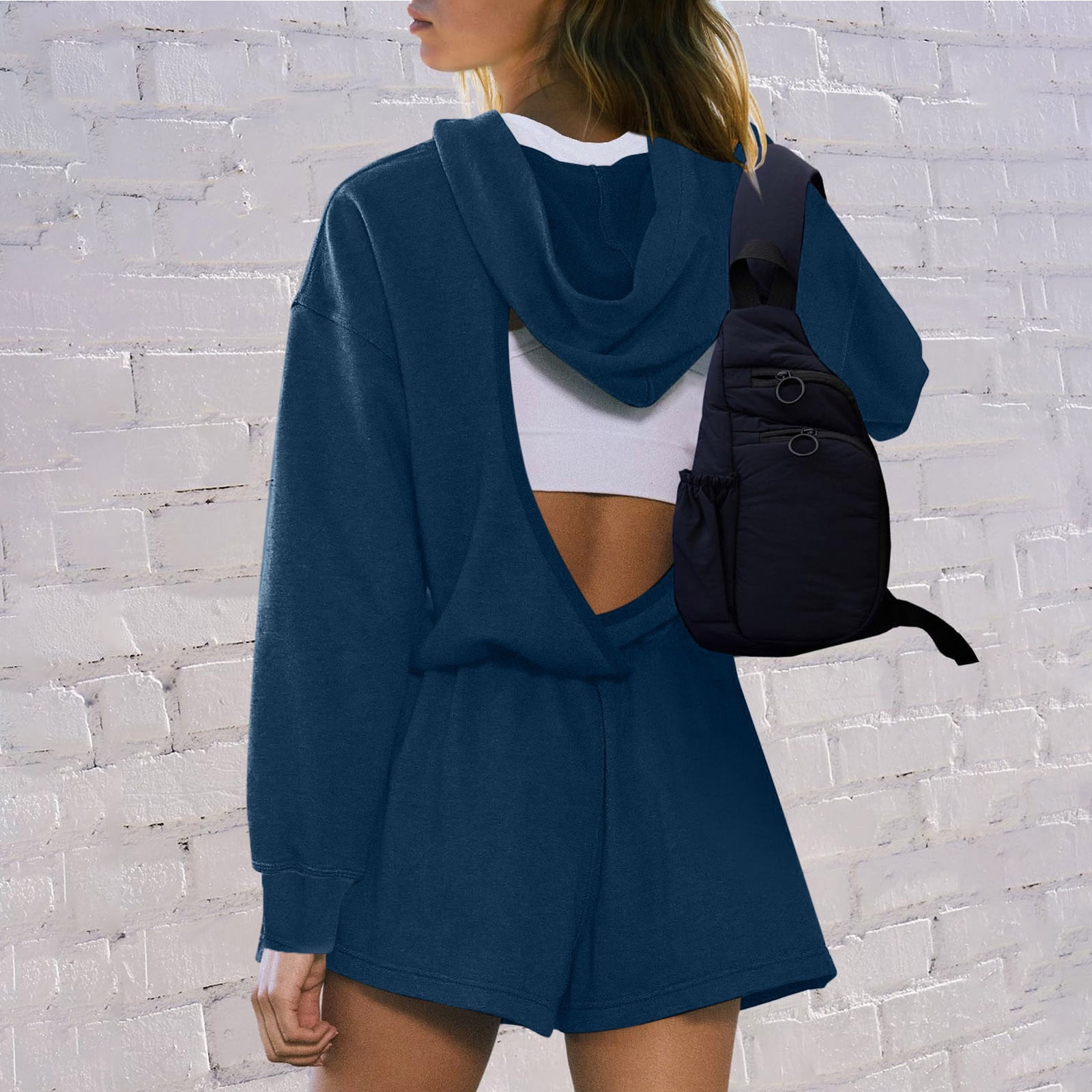 Athletic Rompers for Women Hooded Long Sleeve Cutout Open Back Workout ...