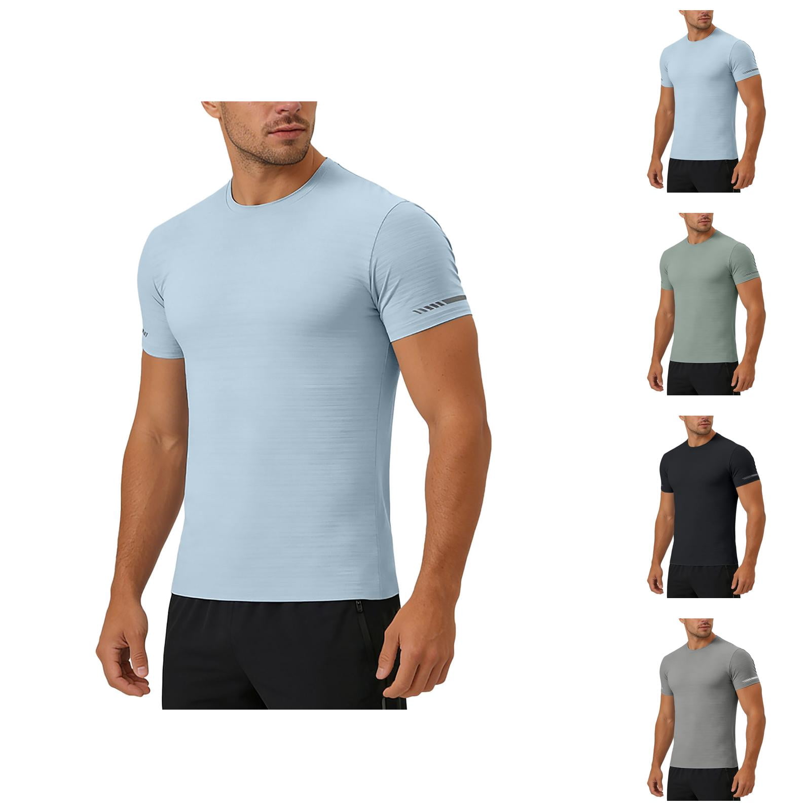 Athletic Running Shirts for Men Summer Short Sleeve Crewneck Plain ...