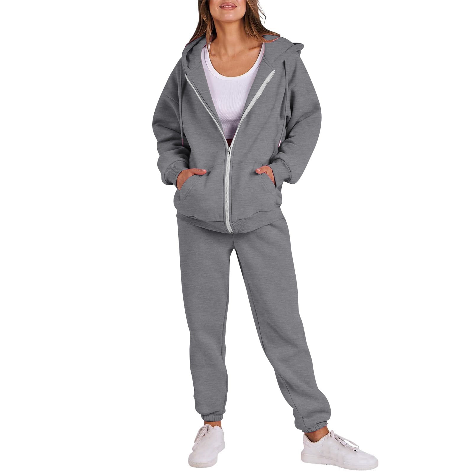 Athletic Sets for Women Loose Long Sleeve Zip Tracksuits Jogger Sport ...
