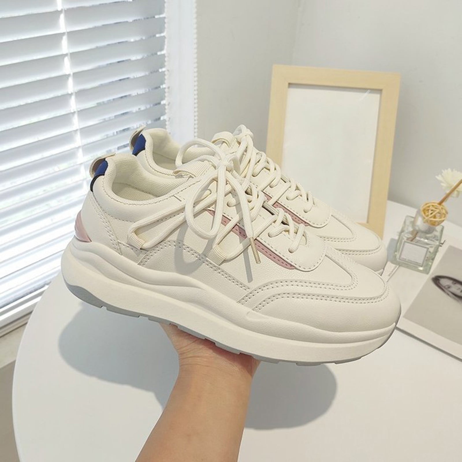 XIMIN Athletic Shoes Women Low Top Lace Up Thick Sole Sport Shoes ...