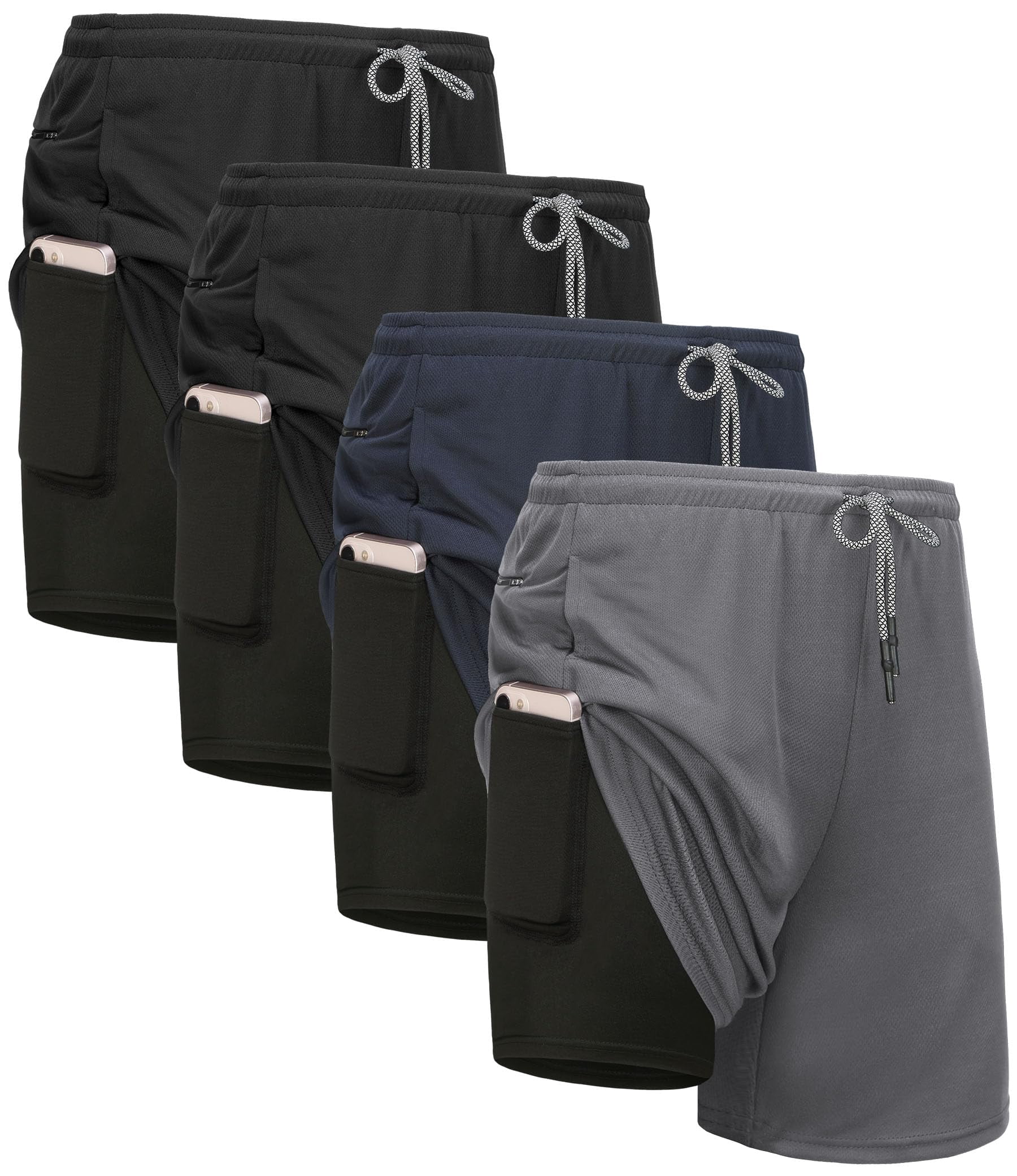 Athletic Shorts 2 Black 1 Blue 1 Gray Medium 2-in-1 Running Workout Gym ...