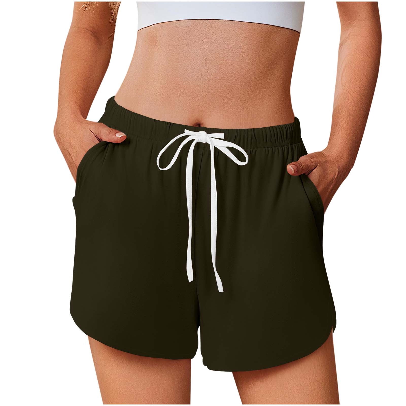 Athletic Shorts For Women Solid Color Running Shorts High Waist Elastic ...