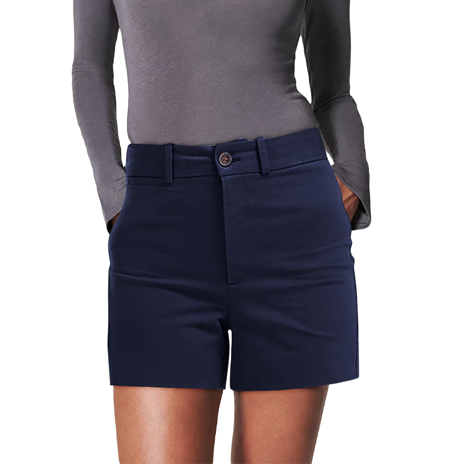 Athletic Shorts For Women Stretch Regular Fit Pocket Wide Leg Dark Blue ...