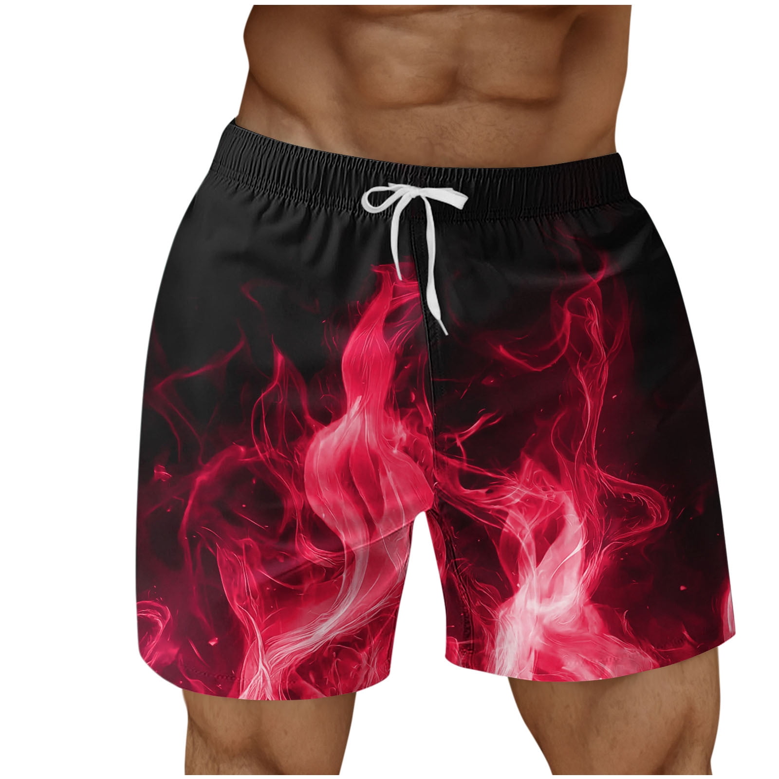 Athletic Shorts for Mens Trendy Fire Printed Bermuda Shorts Drawstring ...