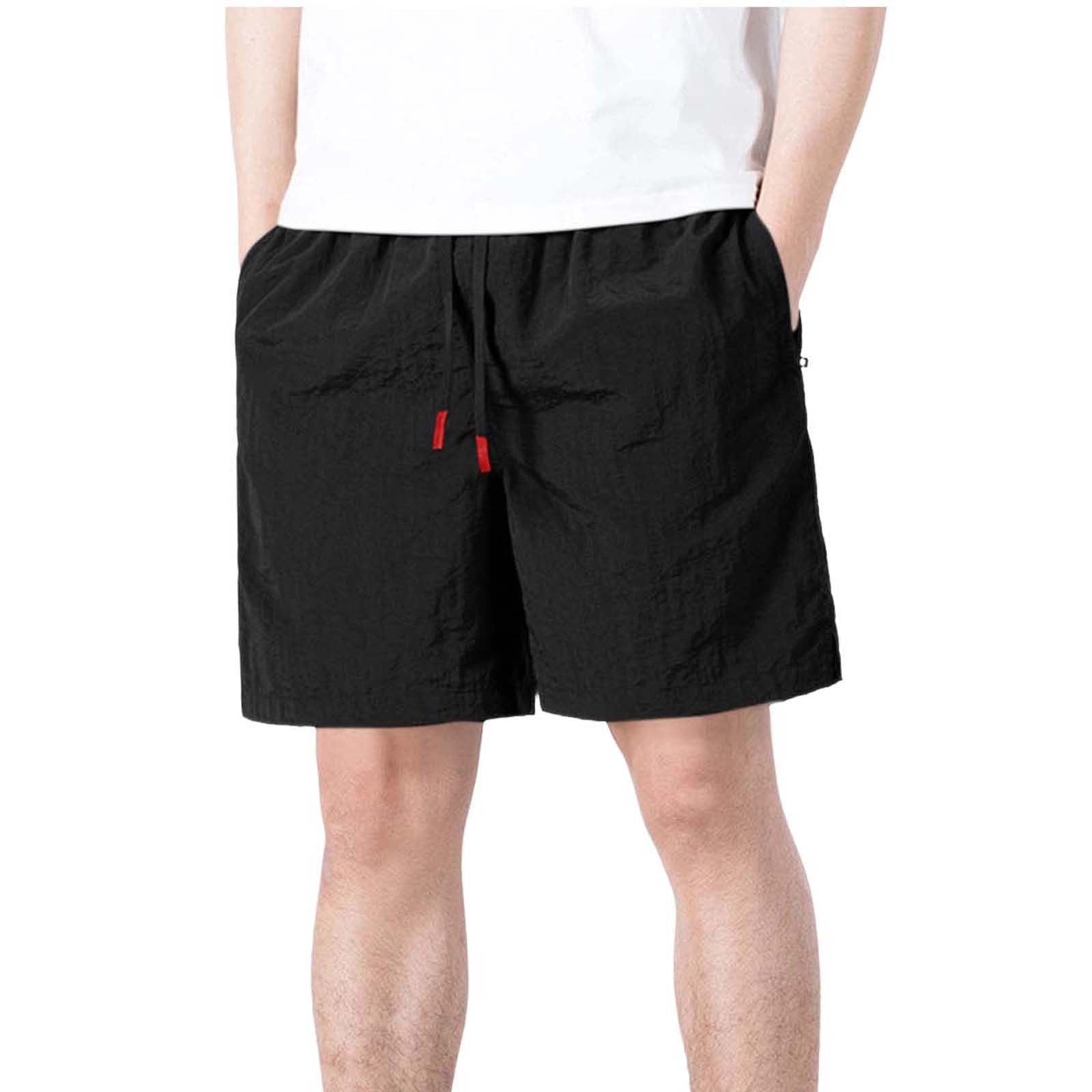 Athletic Shorts Solid Color Pocket Bandage Elastic Waist Pants With ...