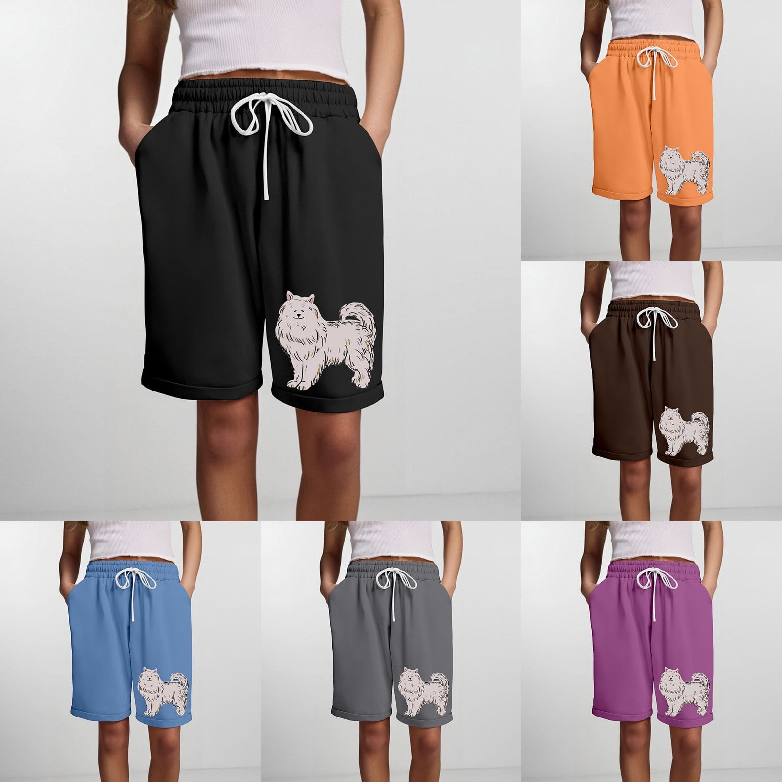 Athletic Shorts For Women Loose Oversized Elastic Waistband Dog Print ...