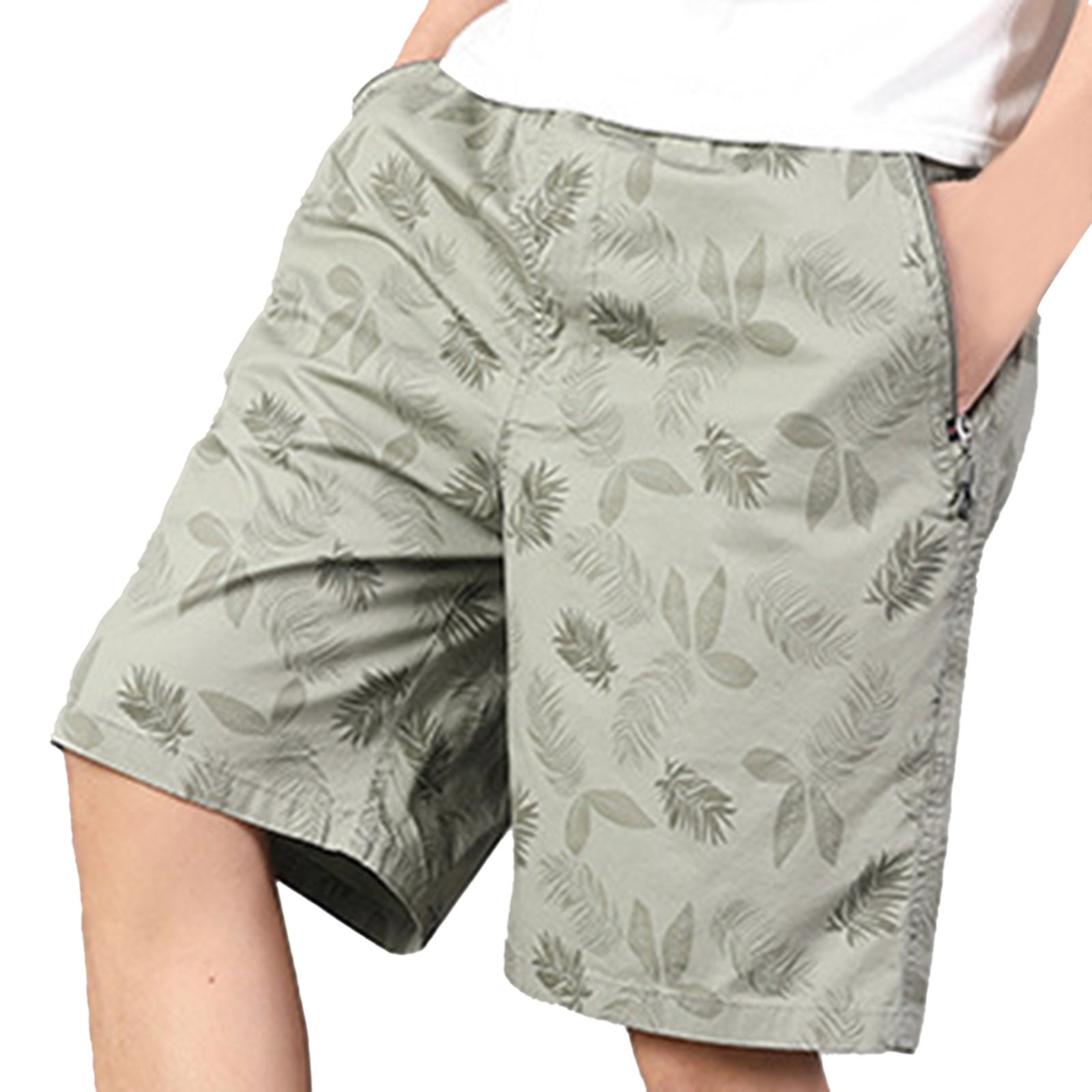 Athletic Shorts for Men Beach Leaf Zipper Pocket Bermuda Shorts ...