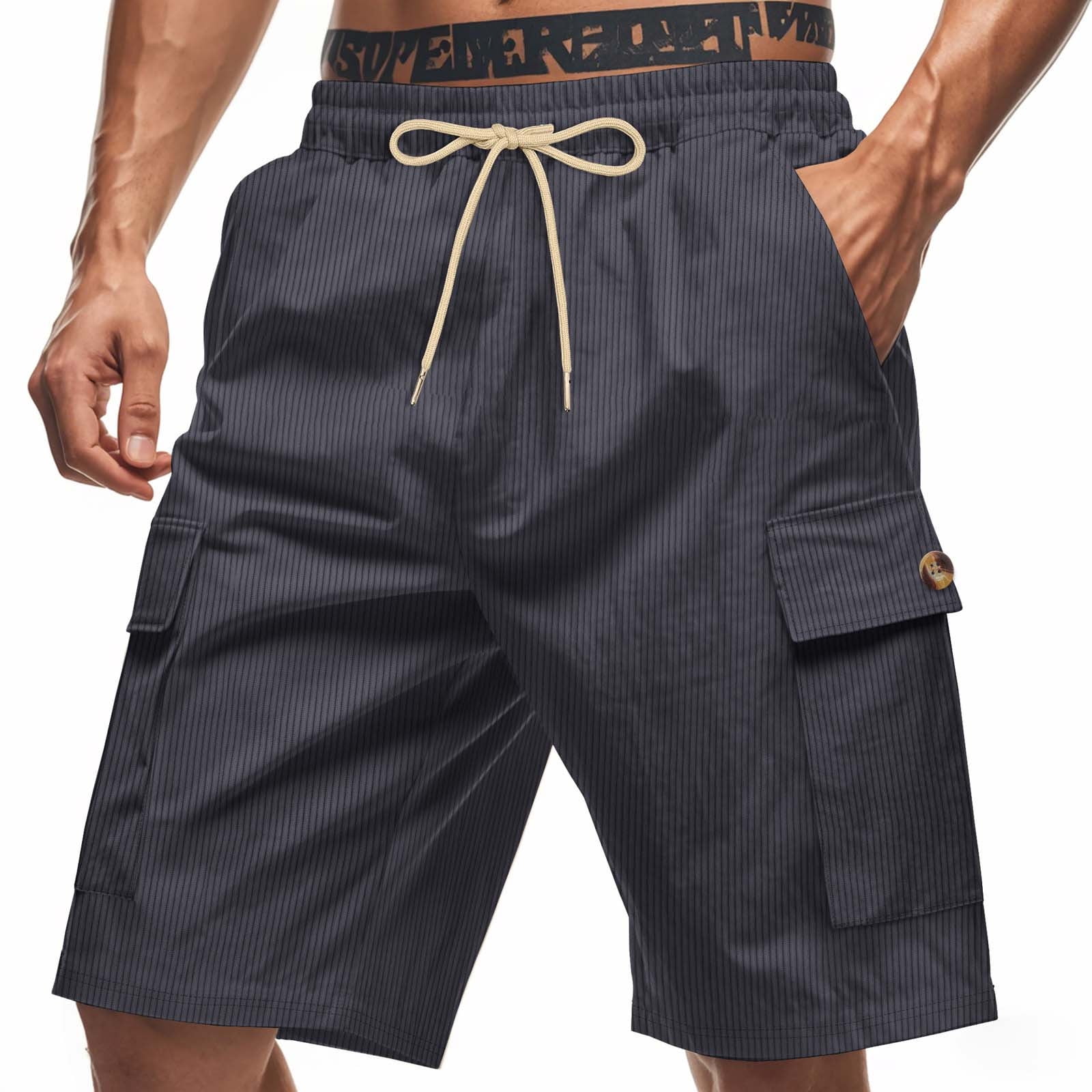 Athletic Shorts for Men Cargo Solid Color Elastic Waist Drawstring ...