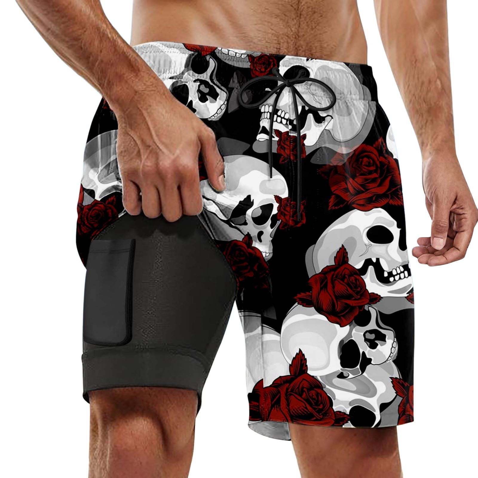 Athletic Shorts for Men Casual Style Double Layer Mens Holiday Clothing ...