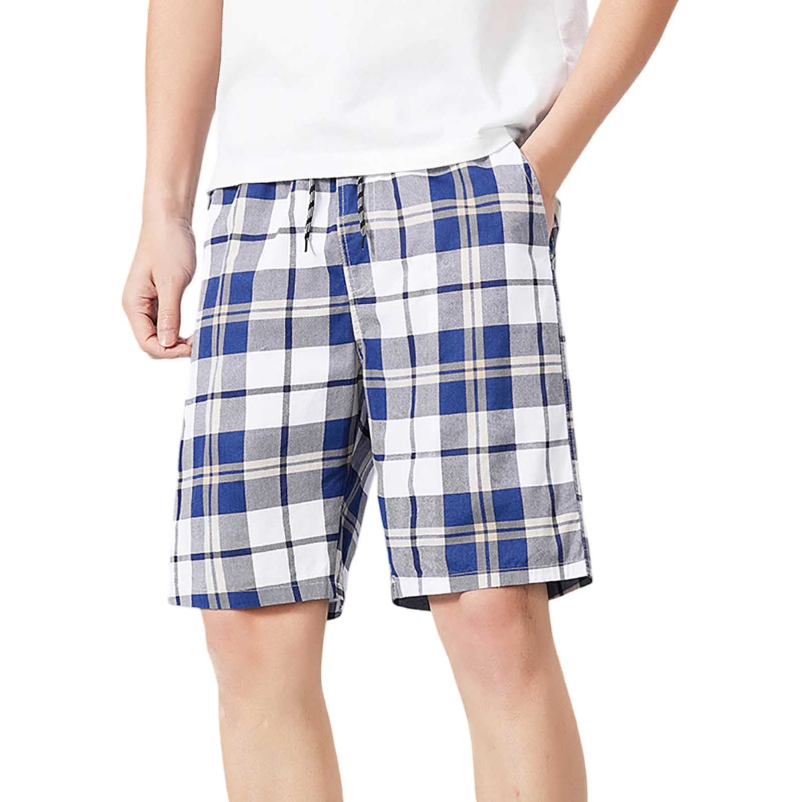 Athletic Shorts for Men European Checkered Striped Pocket Drawstring ...