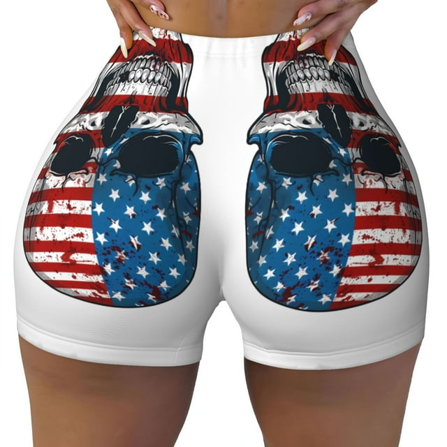 Athletic Shorts for Women, American Flag Skull Seam Womens Shorts High ...